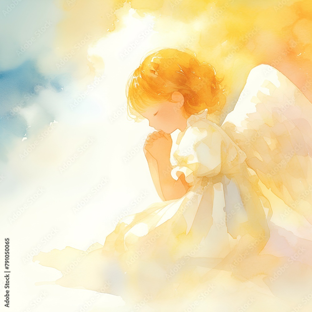Watercolor Angel Child Praying, Heavenly Glow, Spiritual Illustration ...