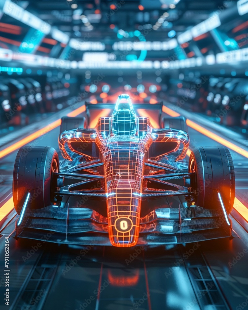 racing car displaying holograms of its telemetry in realtime, a fusion ...