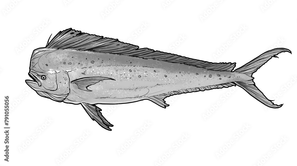 Mahi mahi Old or dolphin fish isolated on white. Realistic illustration ...