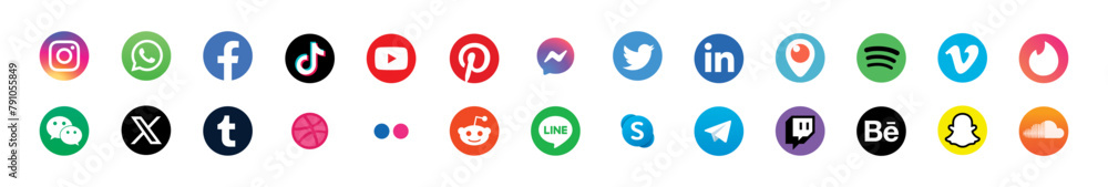 set of colorful and simple social media logo , facebook, instagram ...
