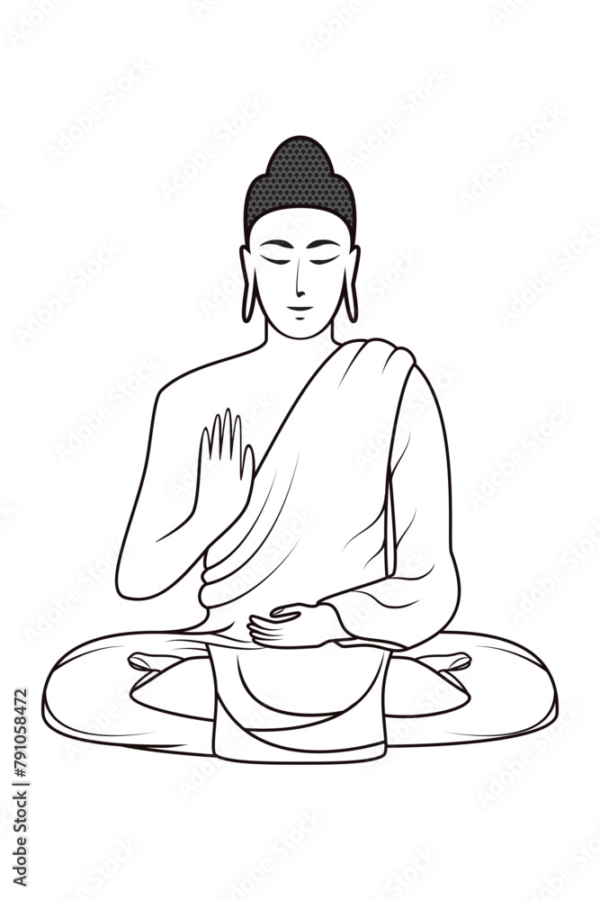Symbols of Buddhism with Gautama Buddha the founder of Buddhism sitting ...