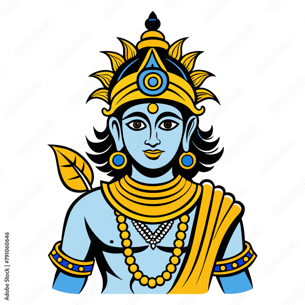 Drawing line art lord Krishna vector on white background Stock Vector ...