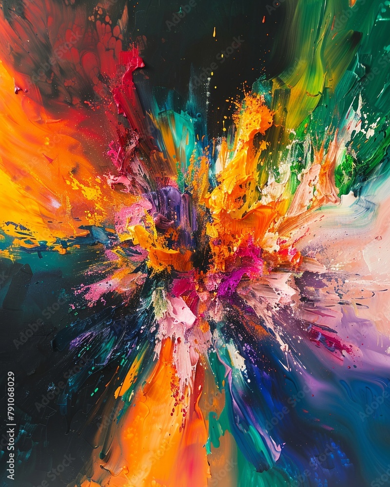A vibrant explosion of colors in an abstract art piece, depicting chaos ...