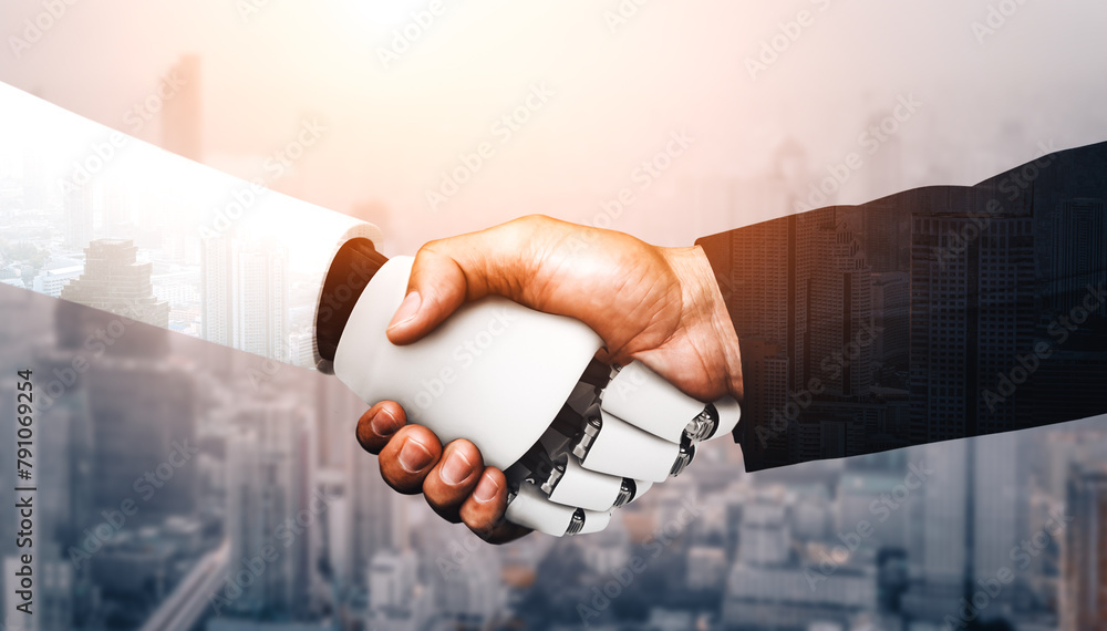 MLB 3d illustration humanoid robot handshake to collaborate future ...