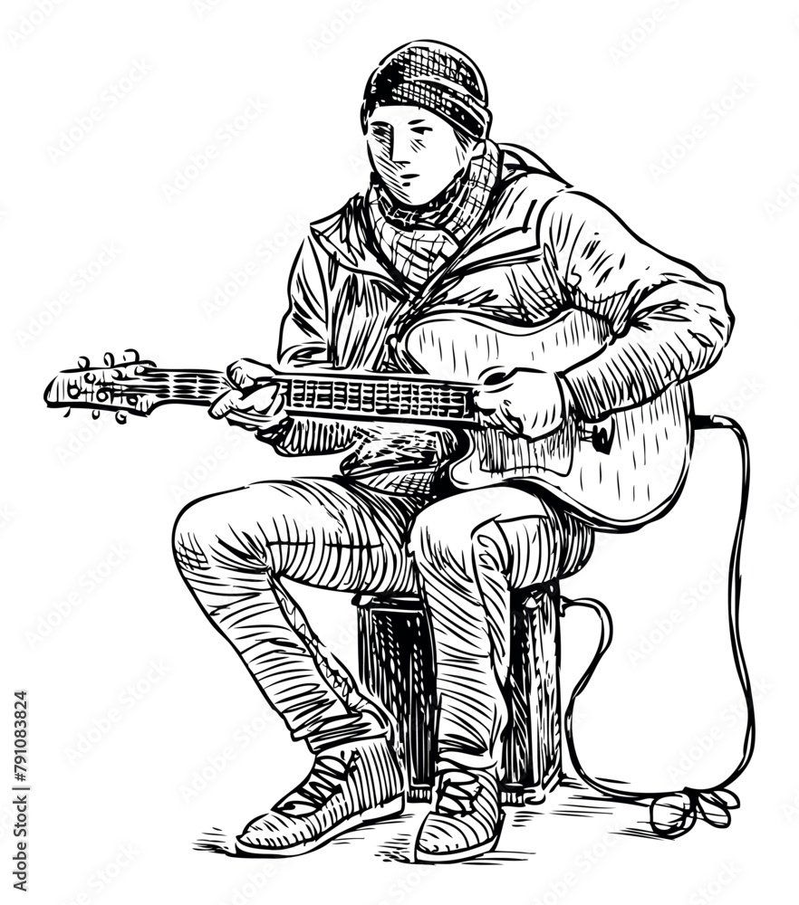 Guitarist musician man busker music talent guitar playing professional ...