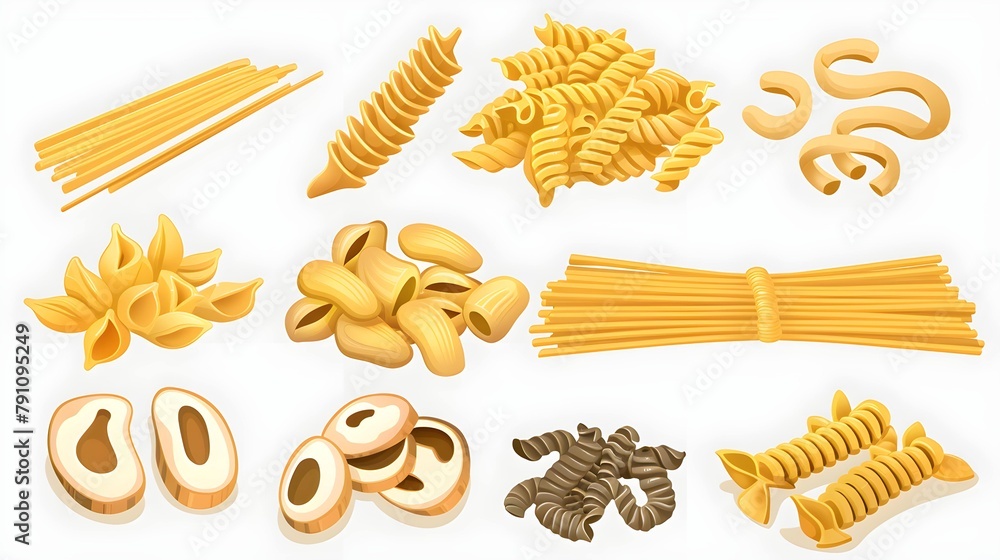 Pasta type italian noodle collection set cartoon illustration vector ...