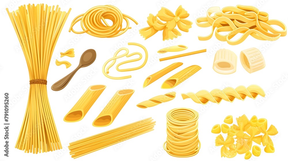 Pasta type italian noodle collection set cartoon illustration vector ...