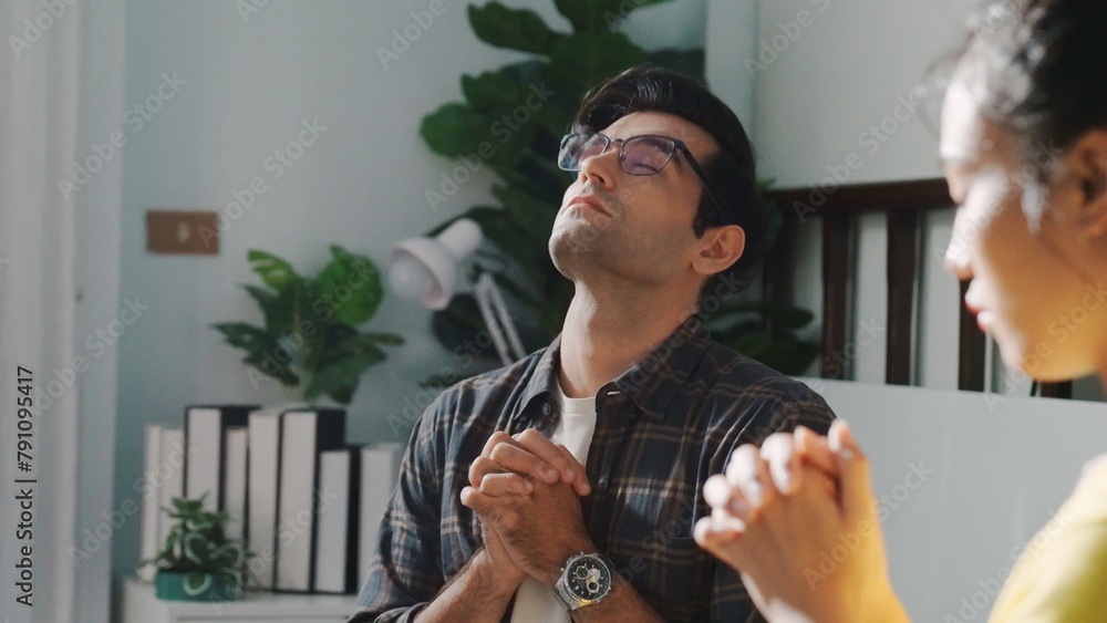 Top view of skilled diverse prayer clasping hand and praying to god ...
