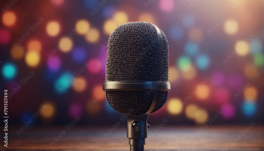 microphone on stage. classic musical microphone on blur colorful ...