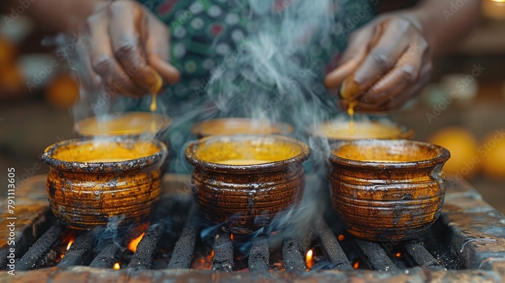 An Ethiopian coffee ceremony with traditional jebena and cups, 4k ...