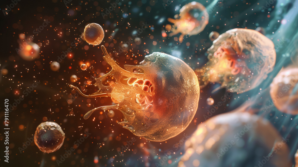 Educational Phagocytosis. Detailed 3D Render of White Blood Cell ...