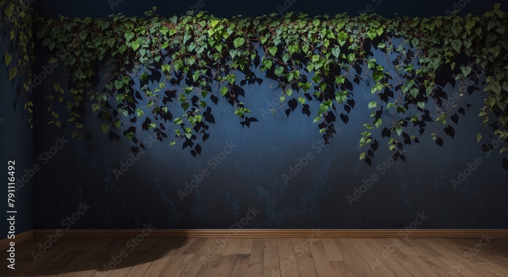Mexican dark colonial Blue wall background with vine plant background ...