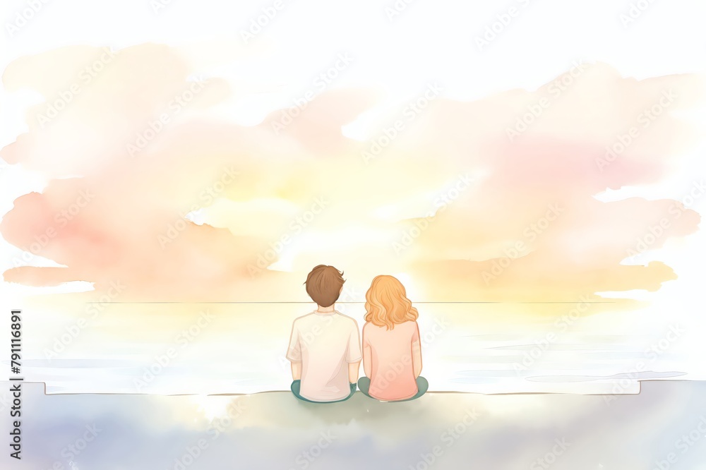 Romantic couple watching a sunset, perfect for a bedroom or couple s ...