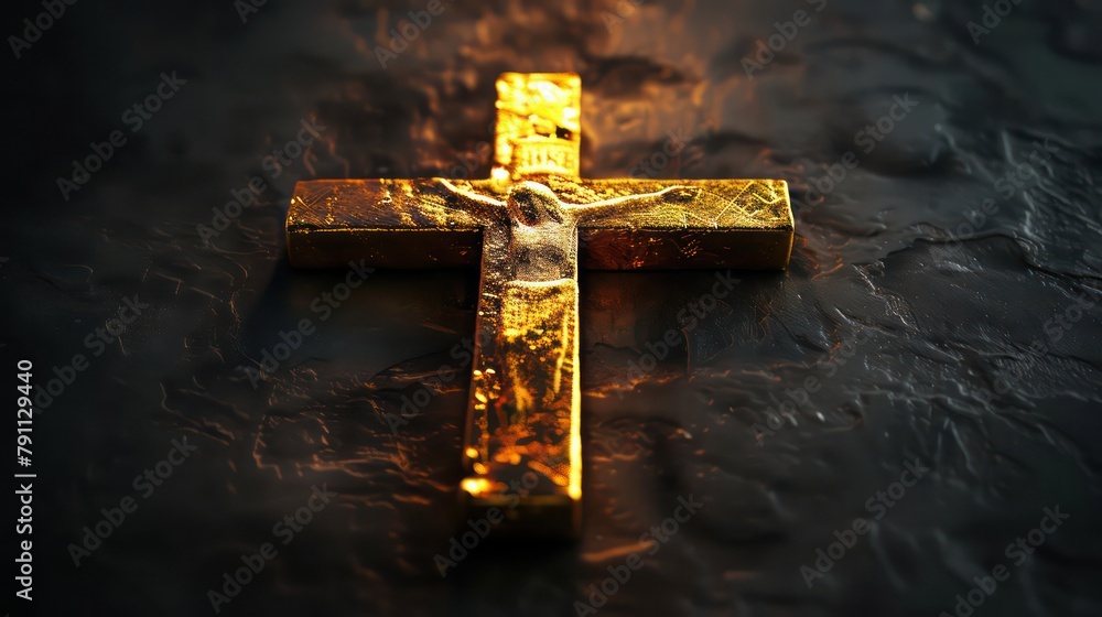 Gold prayer cross realistic illustration. Luxurious jewelry, elegant ...