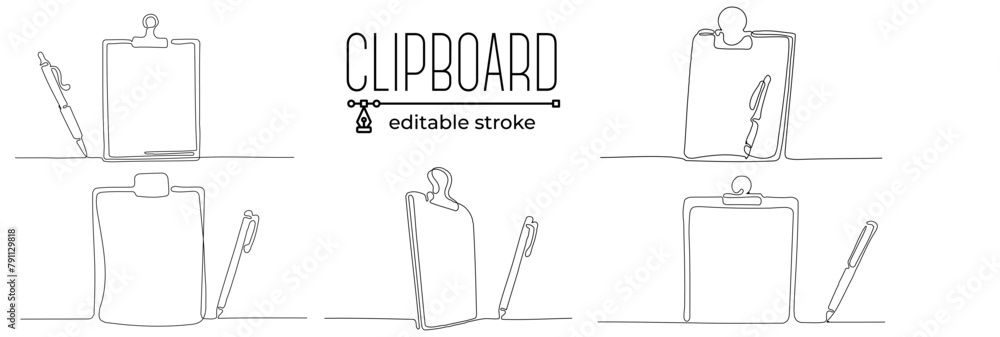 Editable stroke of set clipboard in one continuous line drawing. To do ...