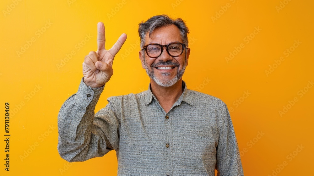 Latin man in middle age sporting casual attire and glasses making a ...