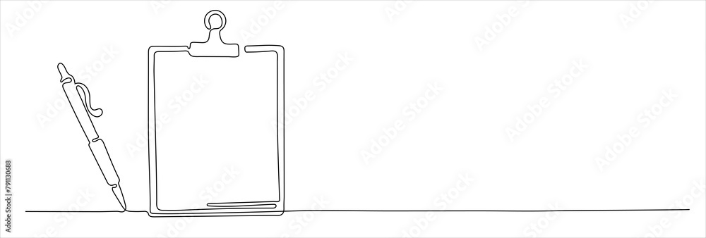 Editable stroke of clipboard in one continuous line drawing. To do list ...