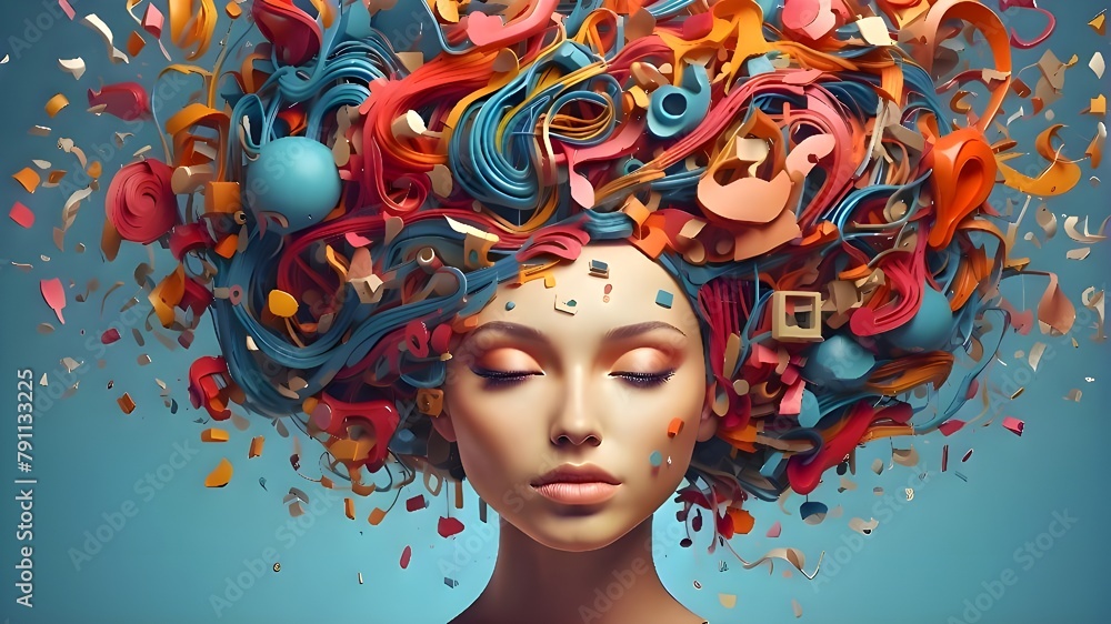 Conceptual illustration of an overflowing human mind with creativity ...