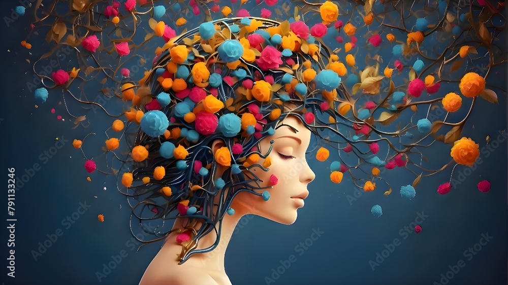 Conceptual illustration of an overflowing human mind with creativity ...
