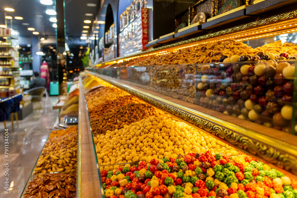 Egyptian bazaar with lots of spices, dry fruits and tea, Istanbul ...