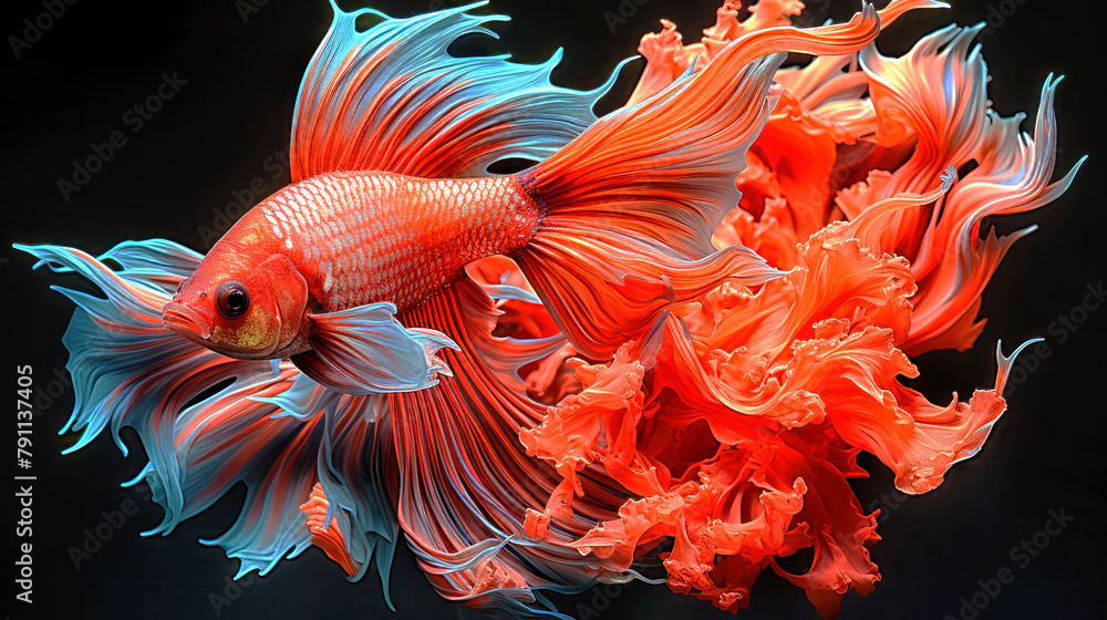 Majestic Red Betta Fish with Floating Fins. Generative ai. Stock Photo ...