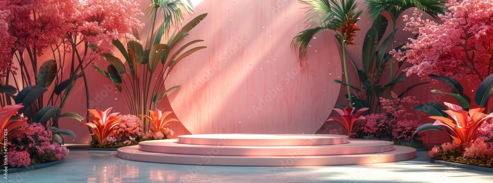 Stunning minimalist stage design encircled by exotic pink cherry ...