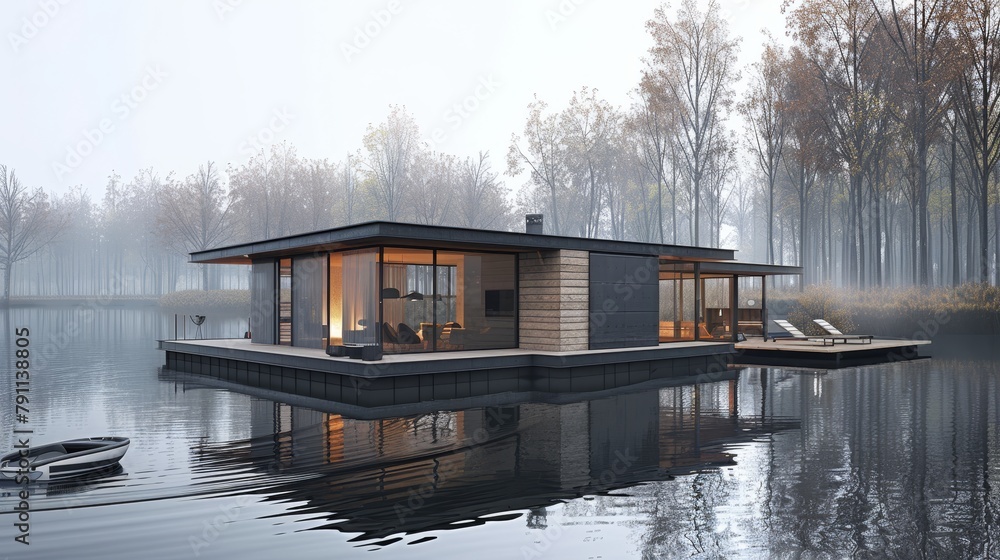 Blueprint for a floating house on a lake AI generated illustration ...