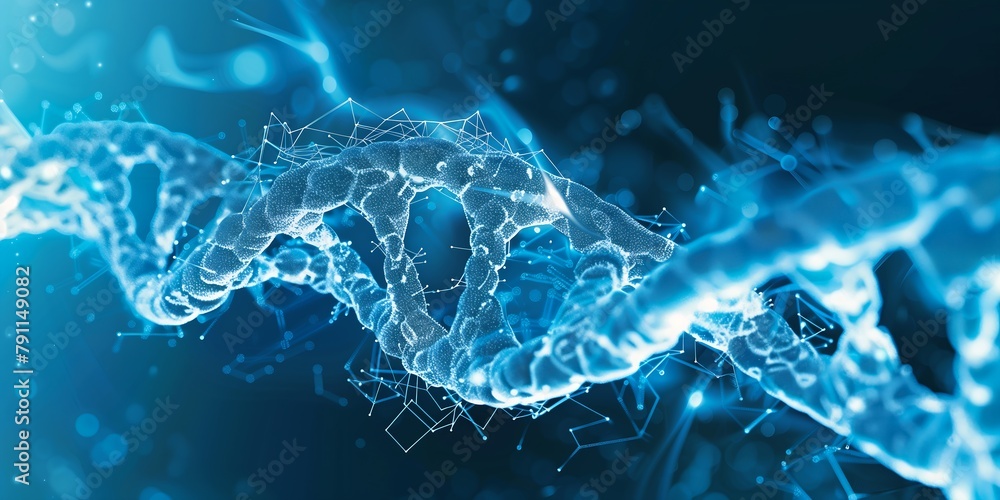 closeup blue white structure person standing front biotechnology human ...