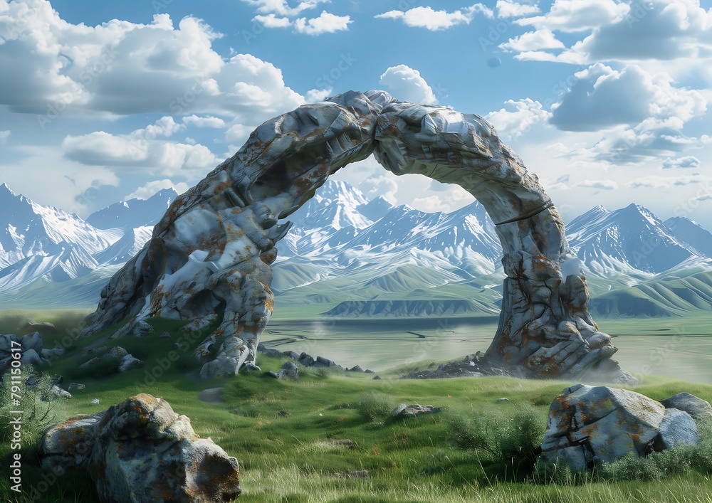large arch middle grassy field stunning photogrammetry cloud desolate ...