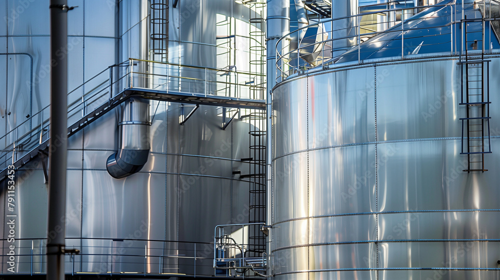 Large insulated tanks used for thermal energy storage at an industrial ...
