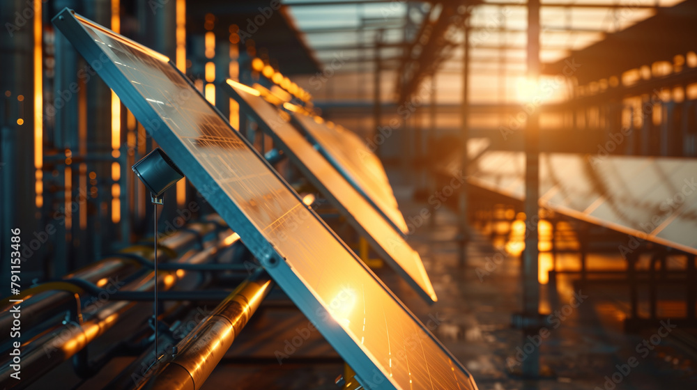 Solar thermal collectors and reflectors set up in an industrial ...