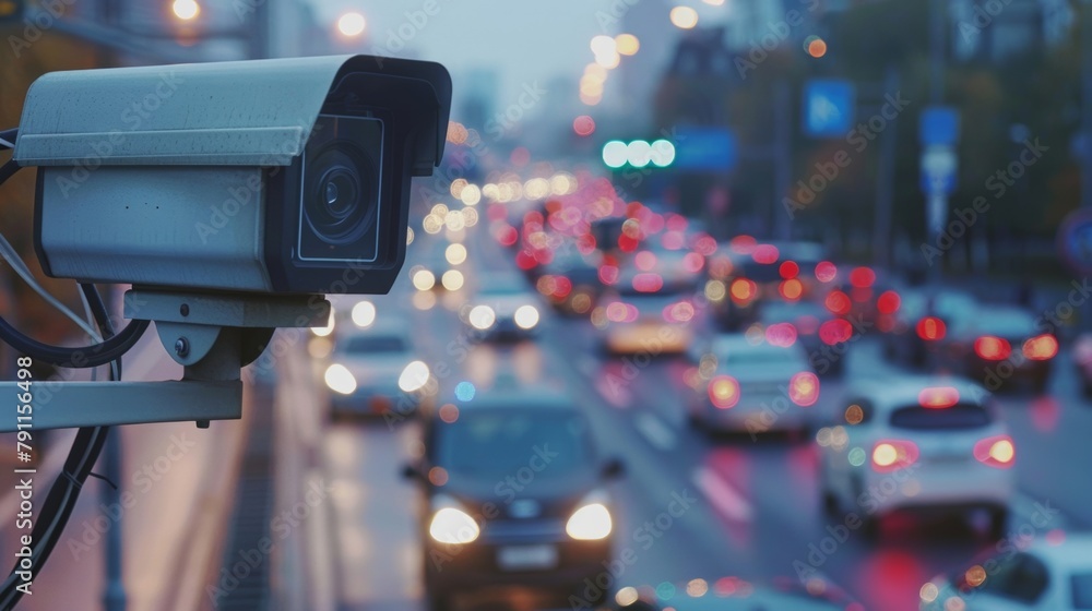 A surveillance camera tracking and automatically flagging vehicles with ...