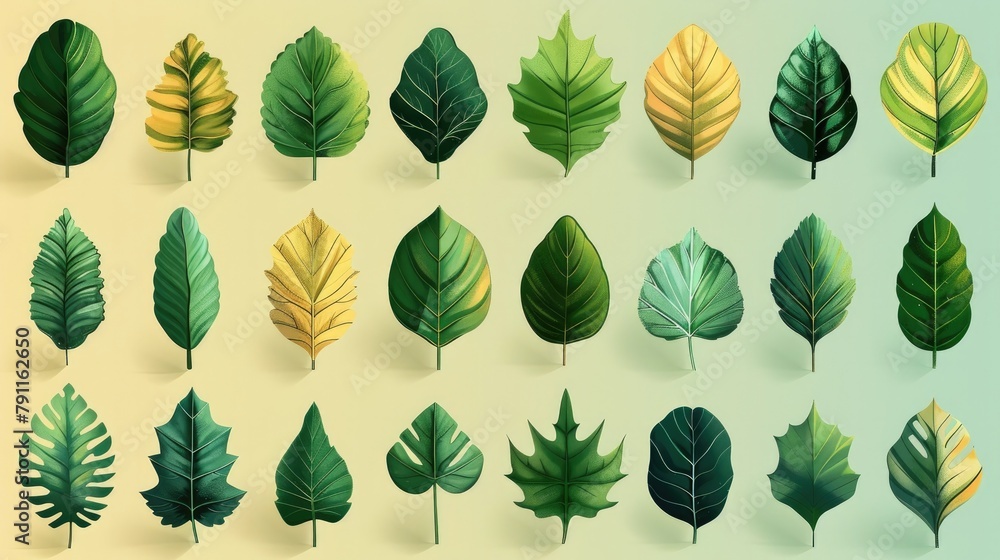 Gradient Leaf Icons A Fresh Green Theme with Intricate Vein Details and ...