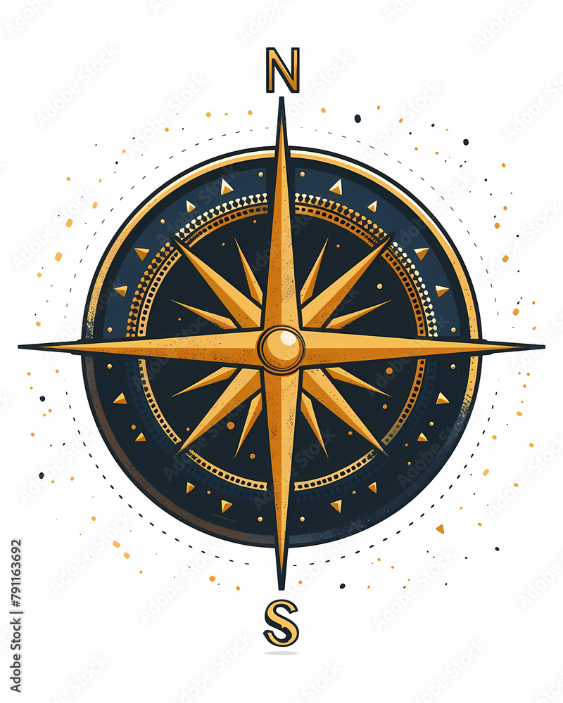 Vibrant Illustration of a Vintage Compass Rose with Gold Star ...