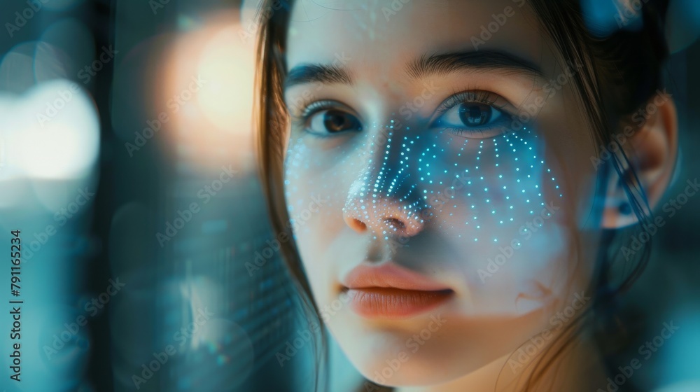 Face detection. Technological 3d Scanning. Future. Biometric facial ...