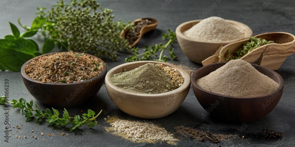 Herbs and spices with insects, evoking the essence of classic medicinal ...