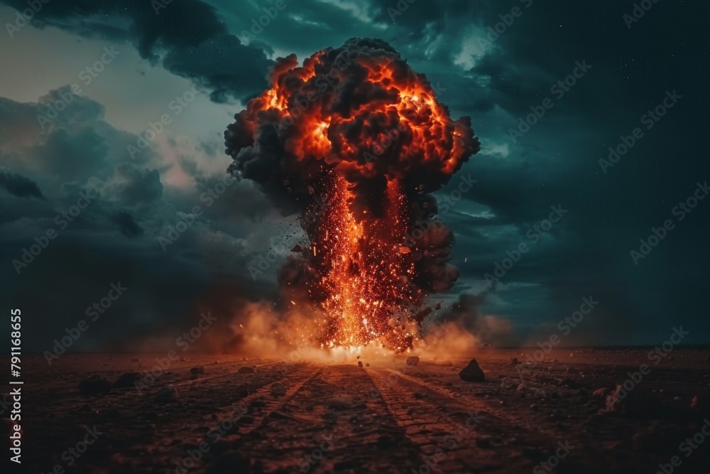 Volcanic eruption volcano erupting with smoke ashes old mountain peak ...