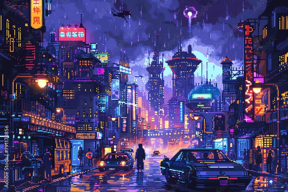 Illustrate a detective solving a case in a pixel art style Showcase an ...