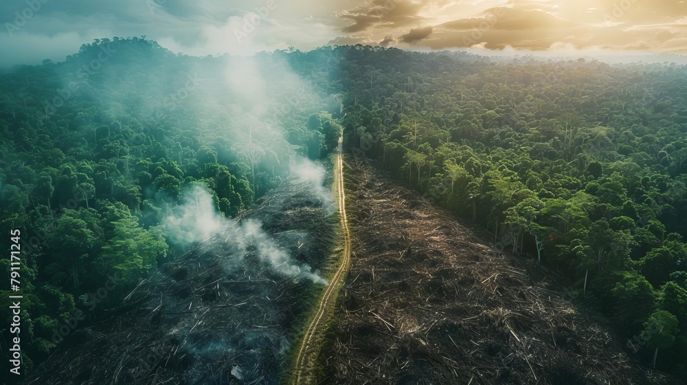 alarming aerial split view of deforestation and logging in the ...