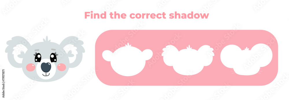 Find the correct shadow of funny characters koala face animal. Choose ...