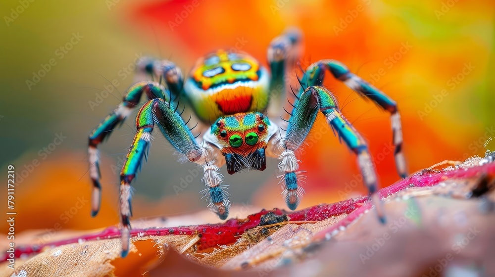 colorful peacock spider displaying vibrant patterns macro photography ...