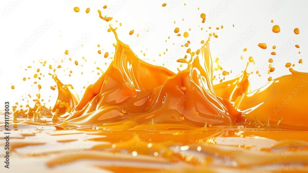 dynamic orange juice splash with swirling waves drops and crown ...