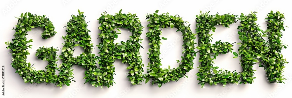 Garden word spelled out using vibrant green leaves, creating a unique ...