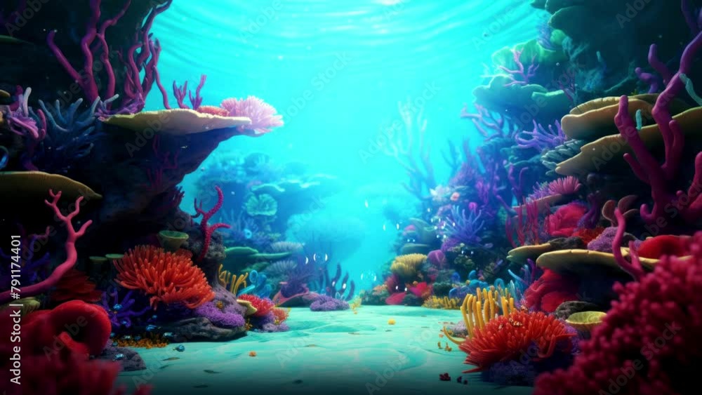 cartoon background of the Coral Reef underwater with some fish ...