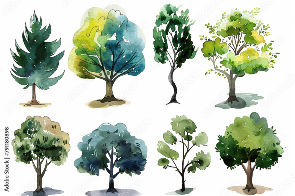 Vetor de tree watercolor vector illustration, Minimal style tree ...