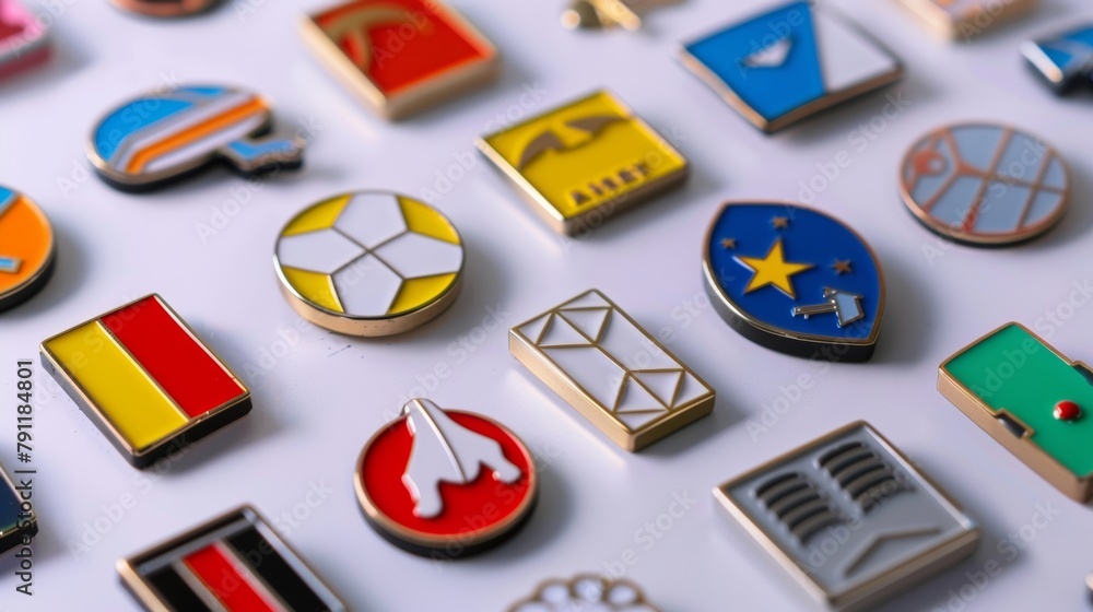 Blank mockup of a set of enamel pins inspired by different types of ...