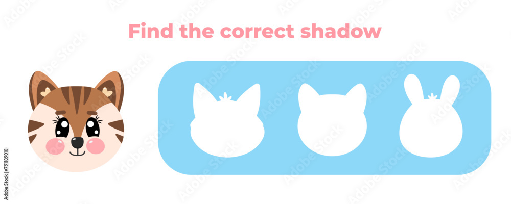 Find the correct shadow of funny kawaii characters chipmunk face animal ...