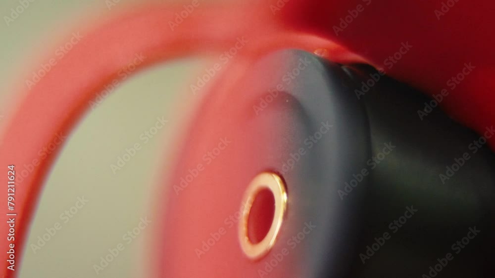 Macro shot of a shotgun microphone, PL input, red mic back side, camera ...