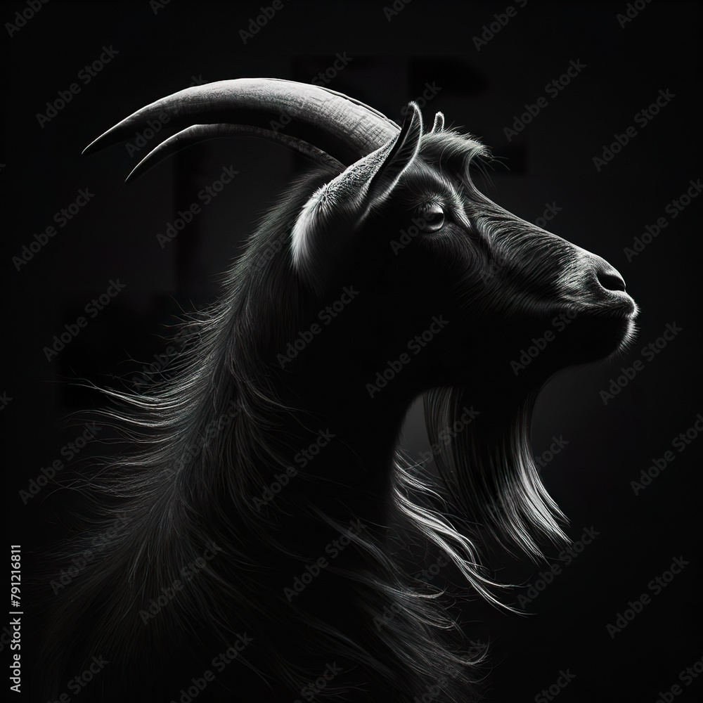 Black background Rim light a goat in profile photography, with the ...