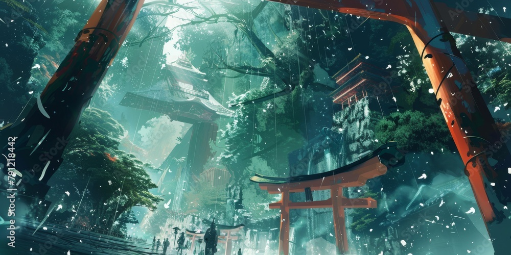 Breathtaking Anime Landscape in Dramatic Perspective Stock Illustration ...